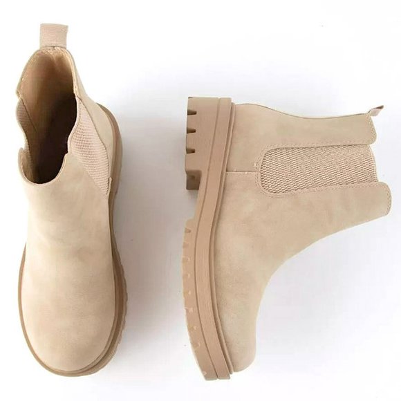 Shoes | New Beige Chelsea Combat Boots Ankle Booties | Poshmark